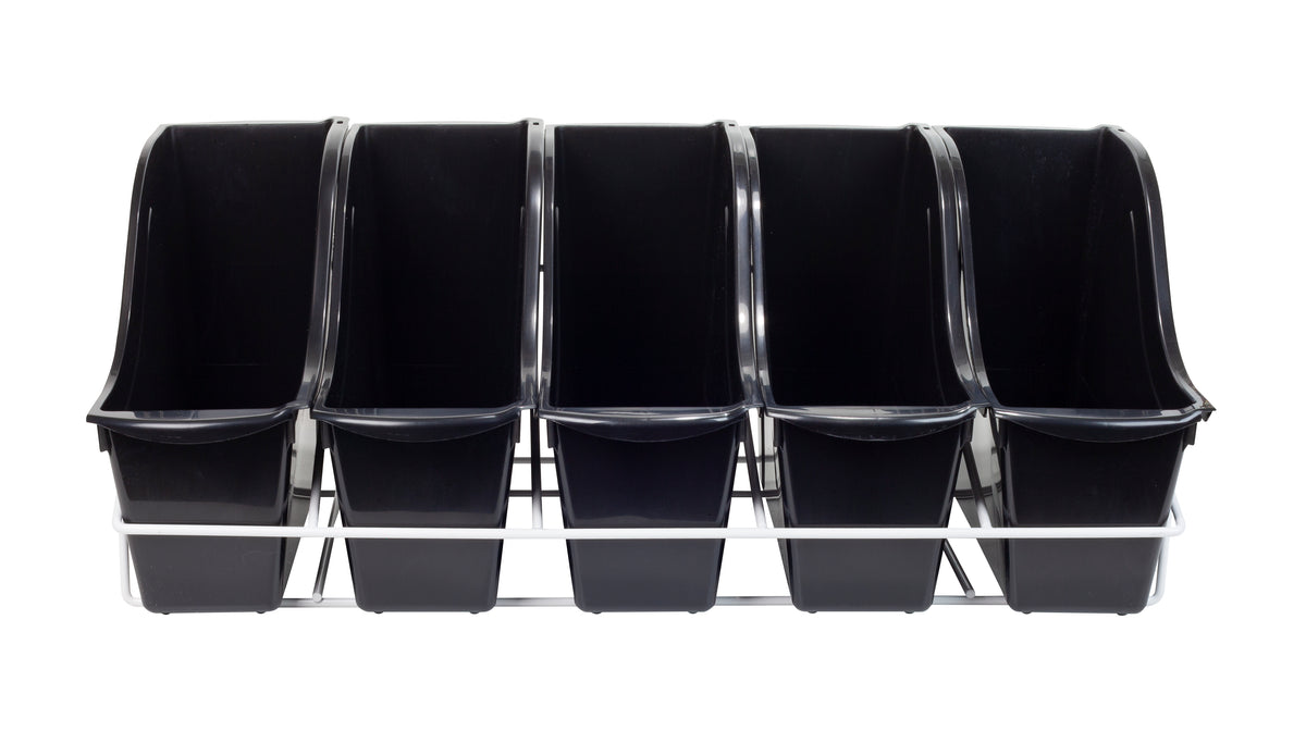 Book Bin Rack with 5 Small Black Bins – Storex